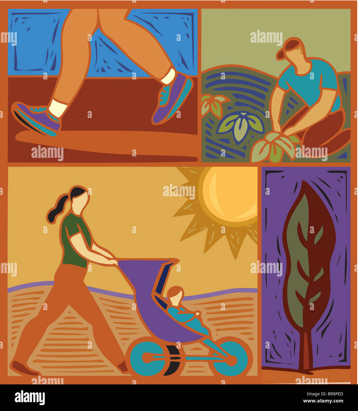 Illustration of people doing outdoor activities Stock Photo - Alamy