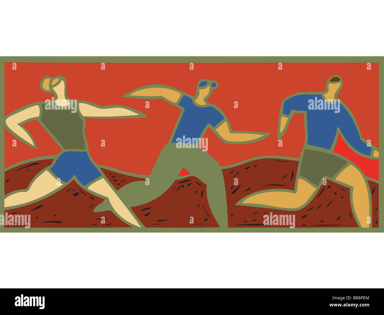 Illustration of three people running Stock Photo - Alamy