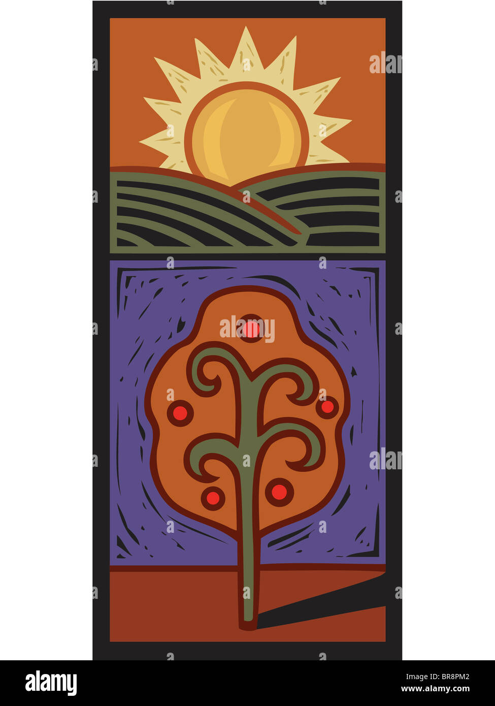 illustration of the sun and a tree Stock Photo - Alamy