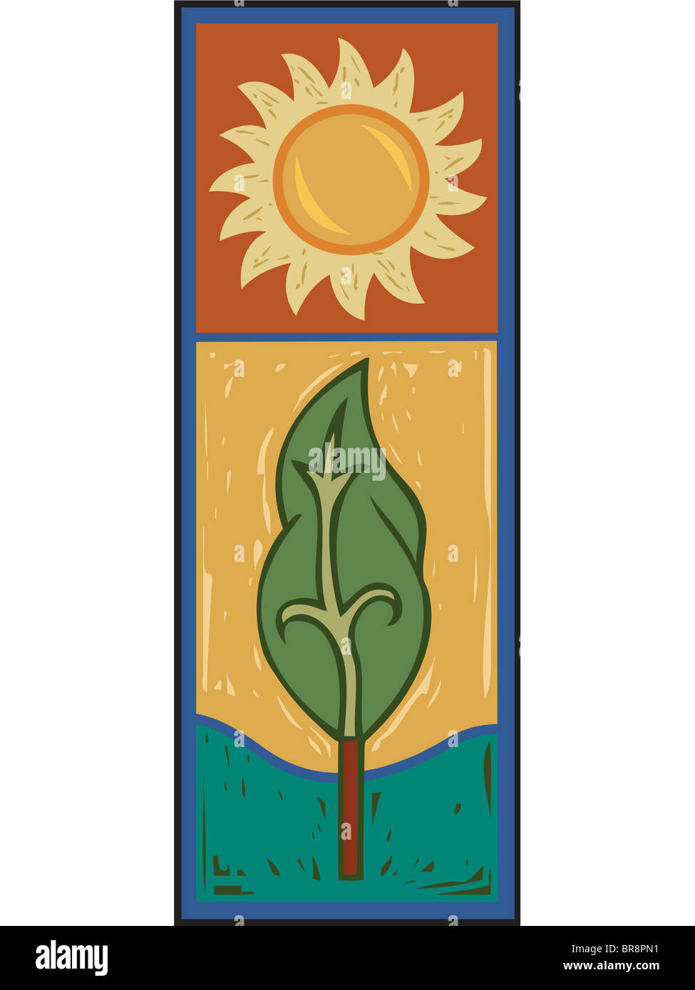 Illustration of a tree and sun Stock Photo - Alamy