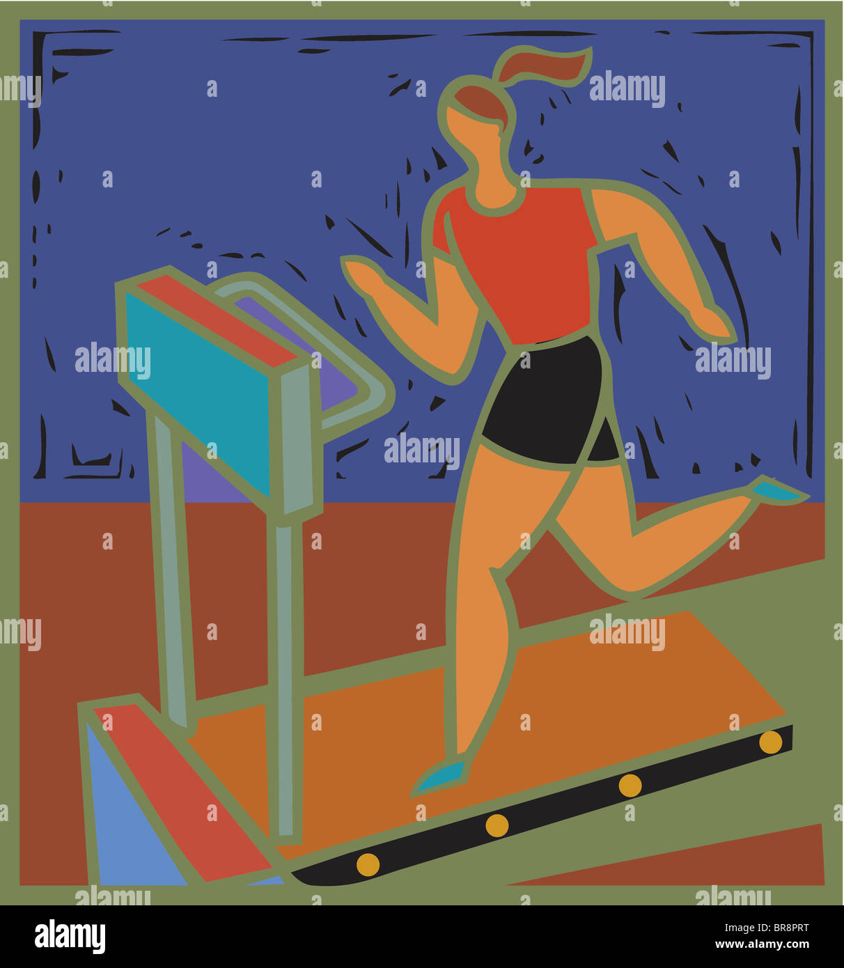 Illustration of a woman on a treadmill Stock Photo - Alamy