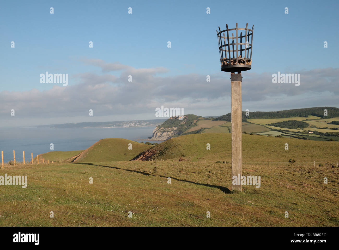 View west past the signal basket on top of Thorncombe Beacon, Jurassic ...