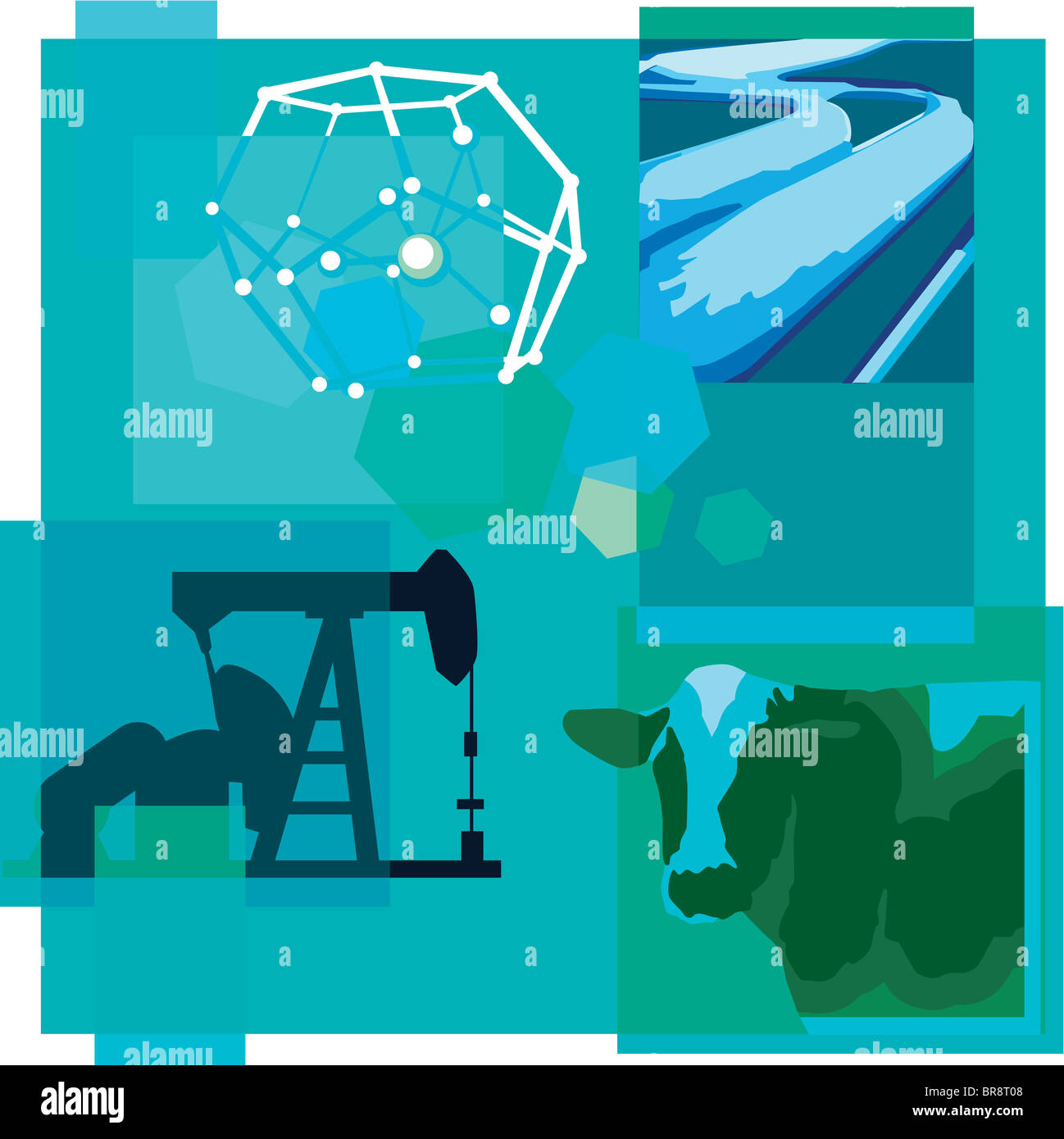 Montage illustration about methane reduction containing a cow, methane ...