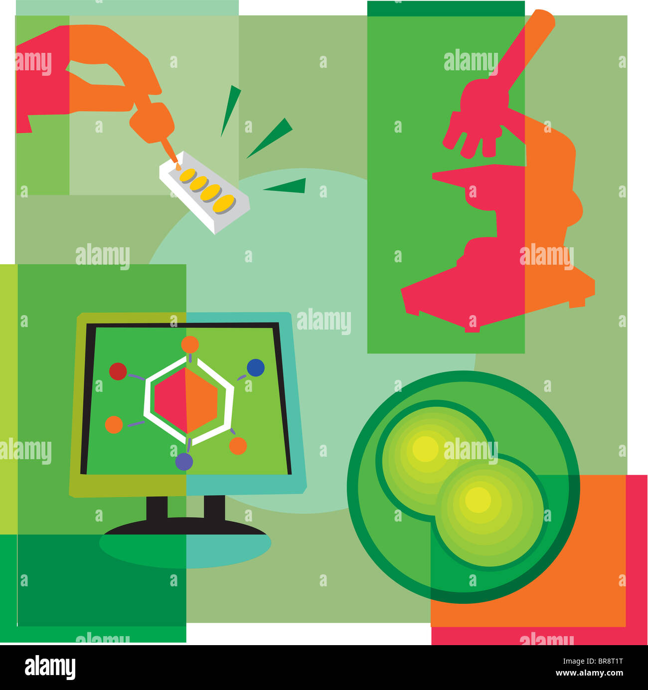 Montage illustration about cell research containing scientific testing ...