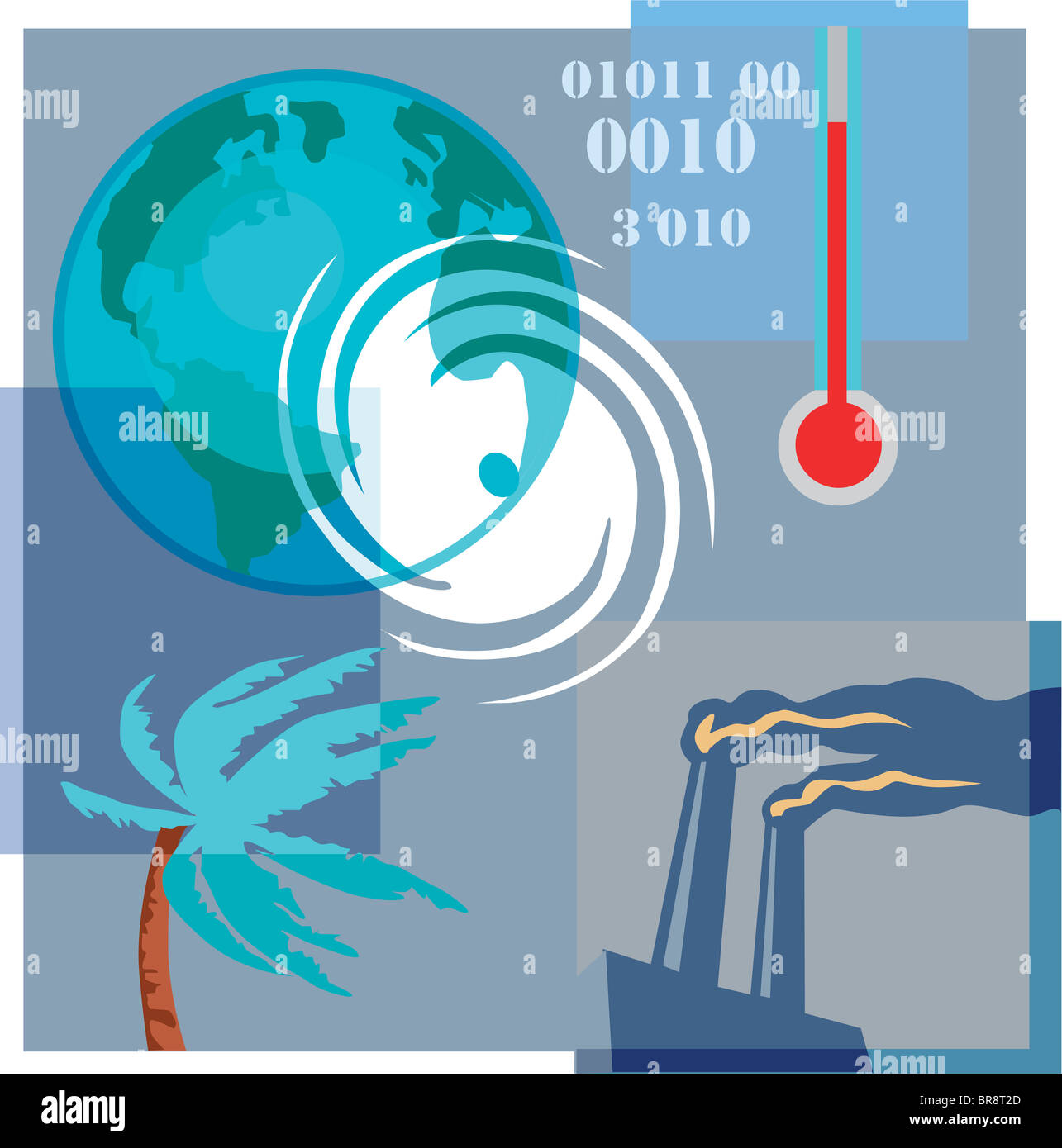 Montage about global warming & climate change containing a thermometer ...