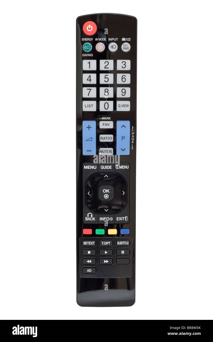 Modern LCD TV remote control. Isolated on white background white ...