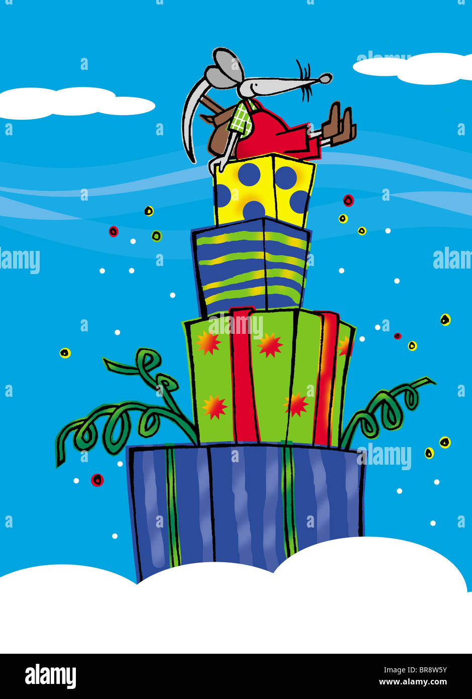 a mouse at the top of a mountain of presents Stock Photo - Alamy
