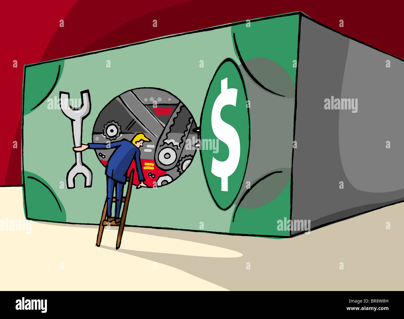 A man reaching for tools in a dollar bill vault Stock Photo - Alamy