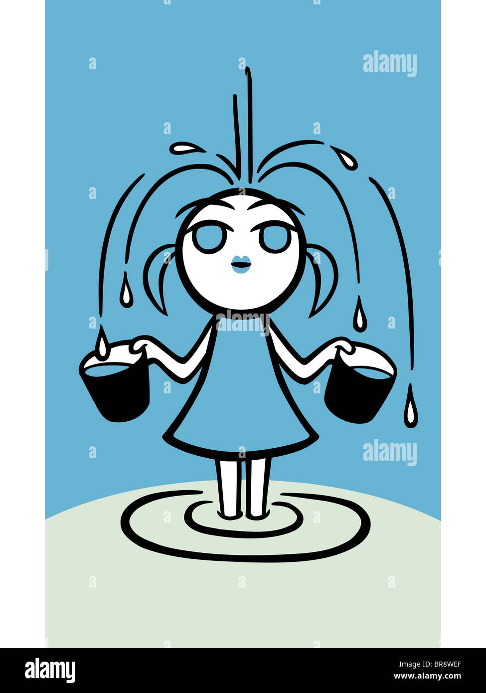 A young girl catching water in buckets Stock Photo - Alamy