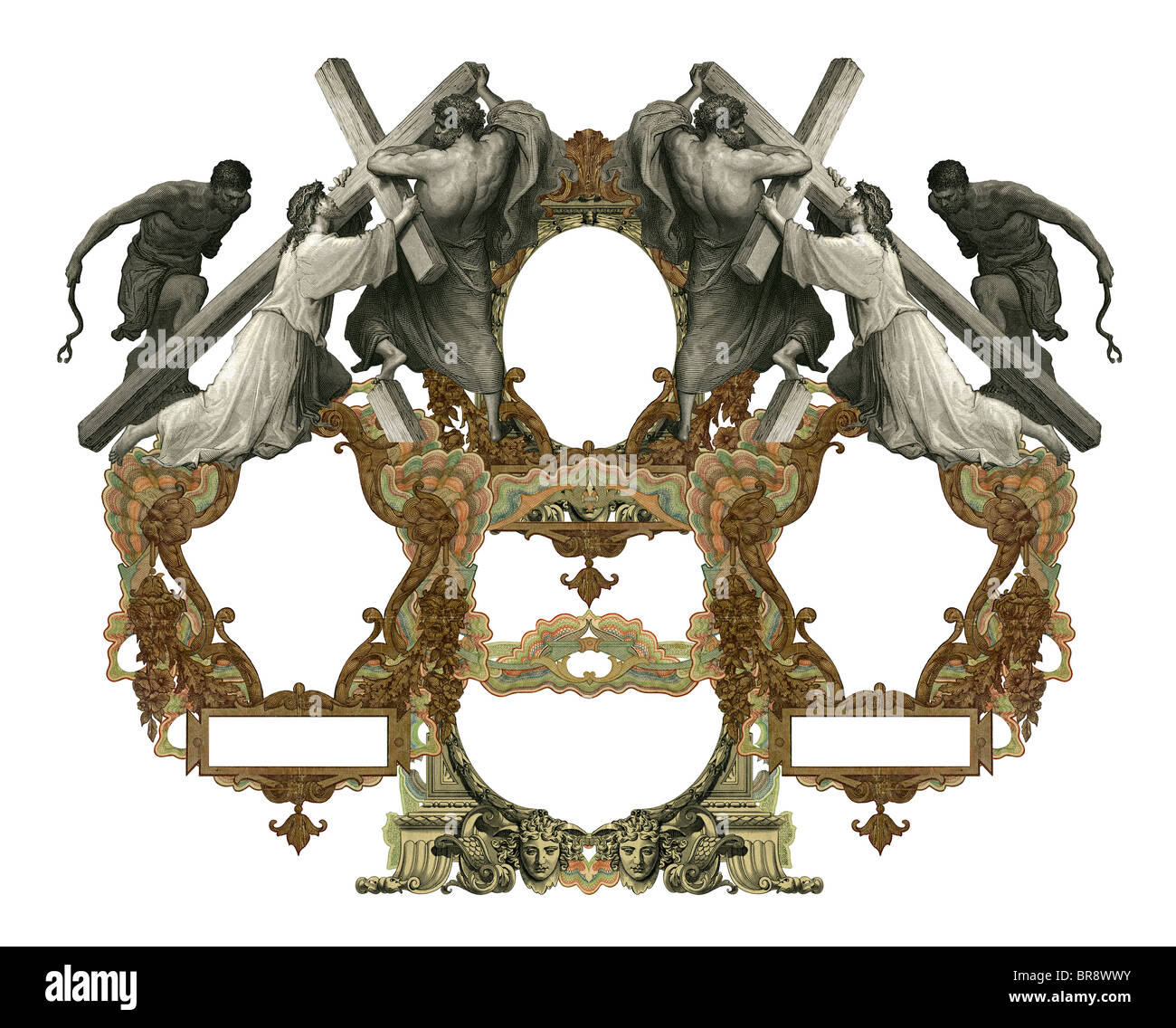 Victorian frame with Jesus Christ enfeebled by the weight of the cross ...