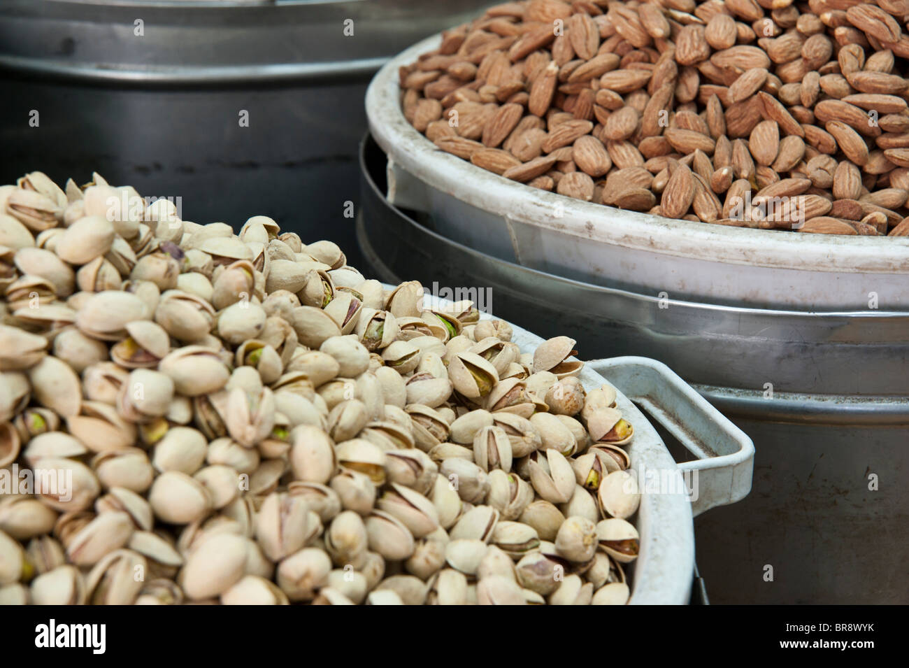 Nut roasting plant freshly roasted nuts at the end of the roasting ...