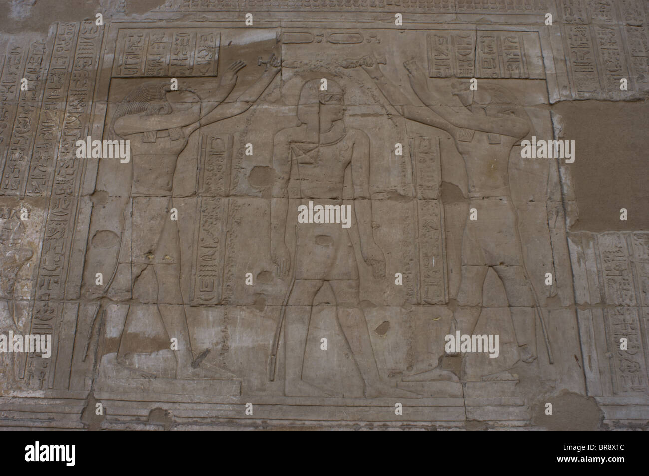 Relief depicting gods Horus and Thoth blessing a Ptolemaic pharaoh ...