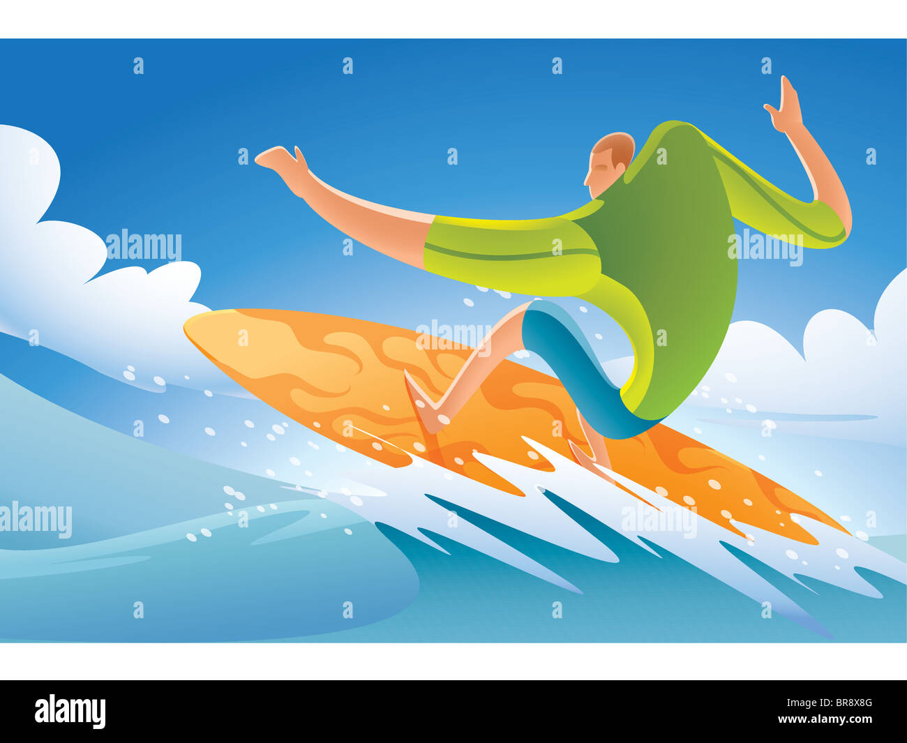 Illustration of a man surfing Stock Photo - Alamy