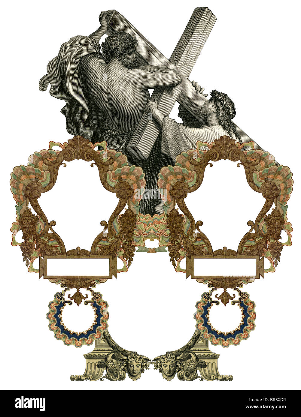 Victorian frame with Jesus Christ enfeebled by the weight of the cross ...