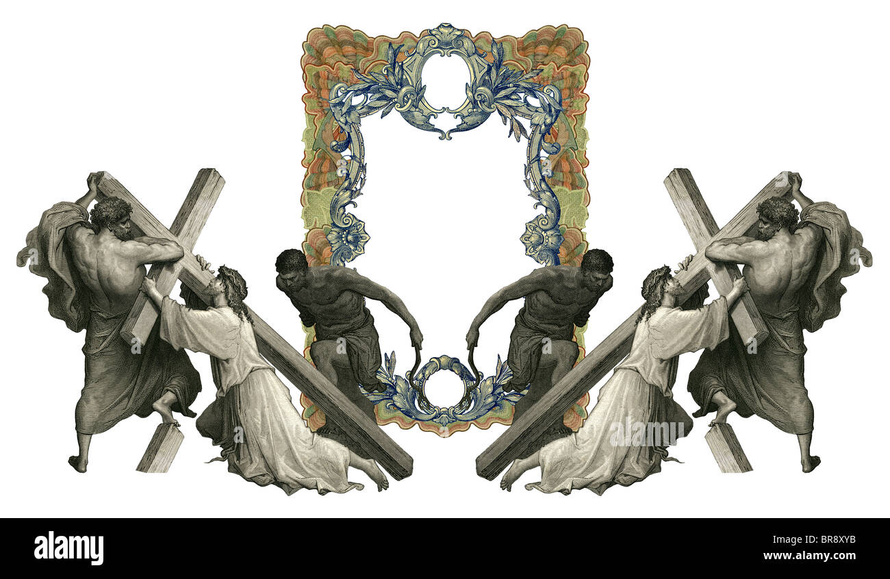 Victorian frame with Jesus Christ enfeebled by the weight of the cross ...