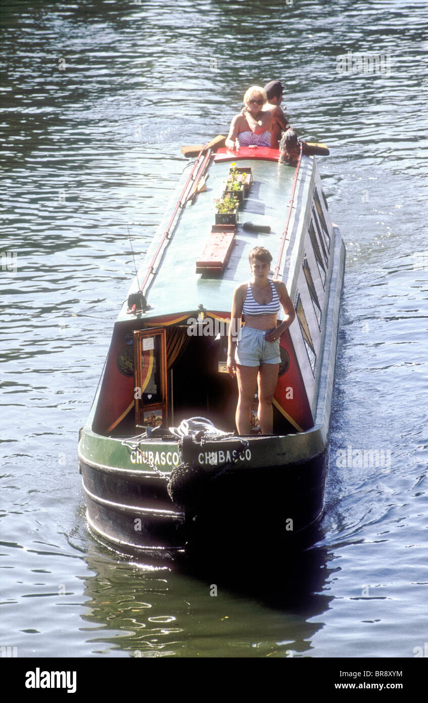Family aboard a narrowboat on the River Thames at Maidenhead in ...