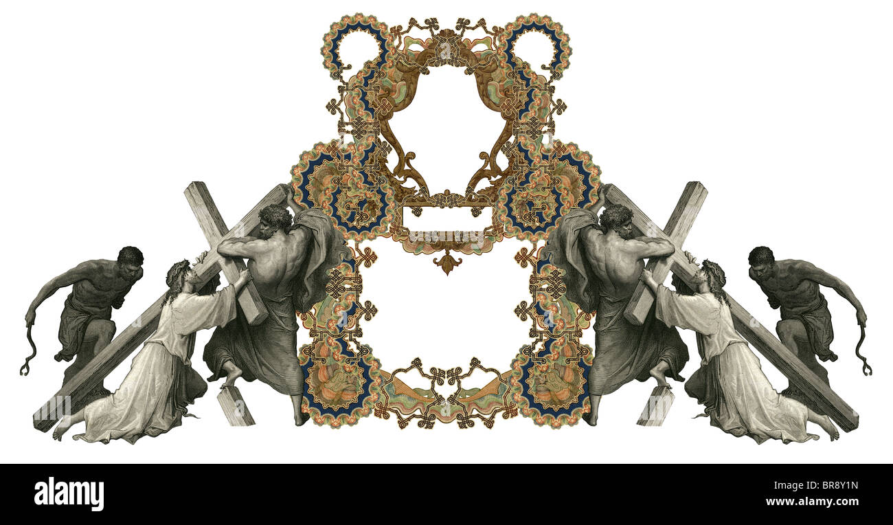 Victorian frame with Jesus Christ enfeebled by the weight of the cross ...