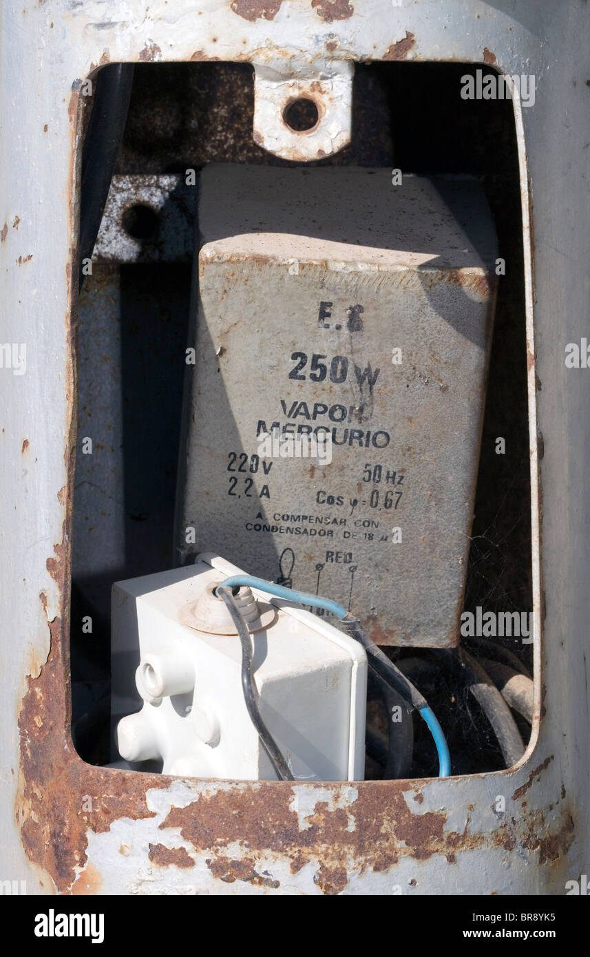 Capacitor of mercury vapor from a old lamp post Stock Photo - Alamy
