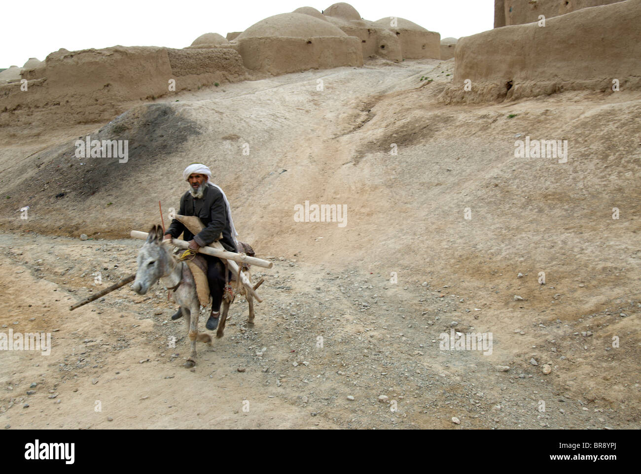 A man carries a wooden plow near the border with Iran Herat Province ...