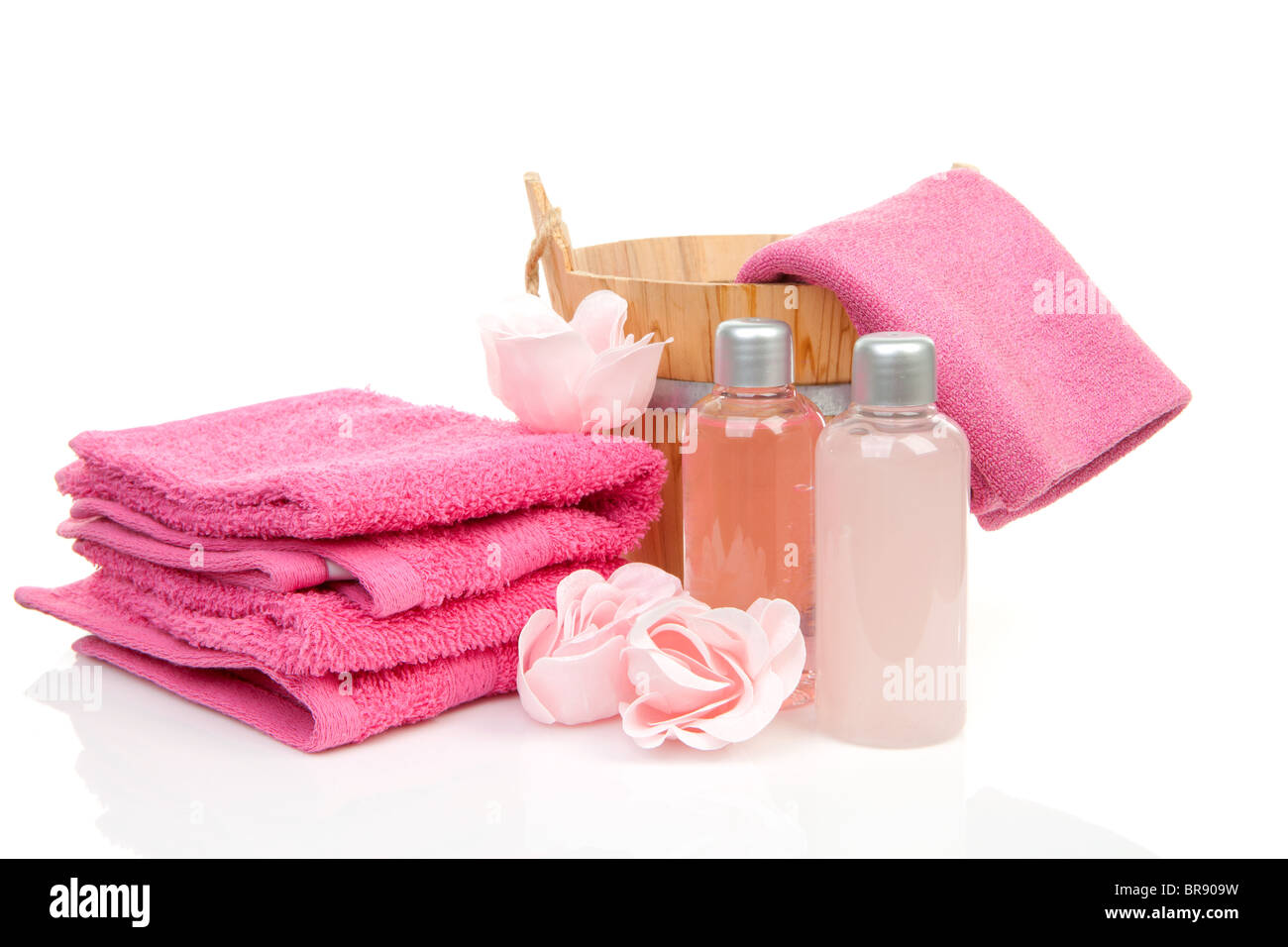 pink accessory for spa or sauna over white background Stock Photo - Alamy