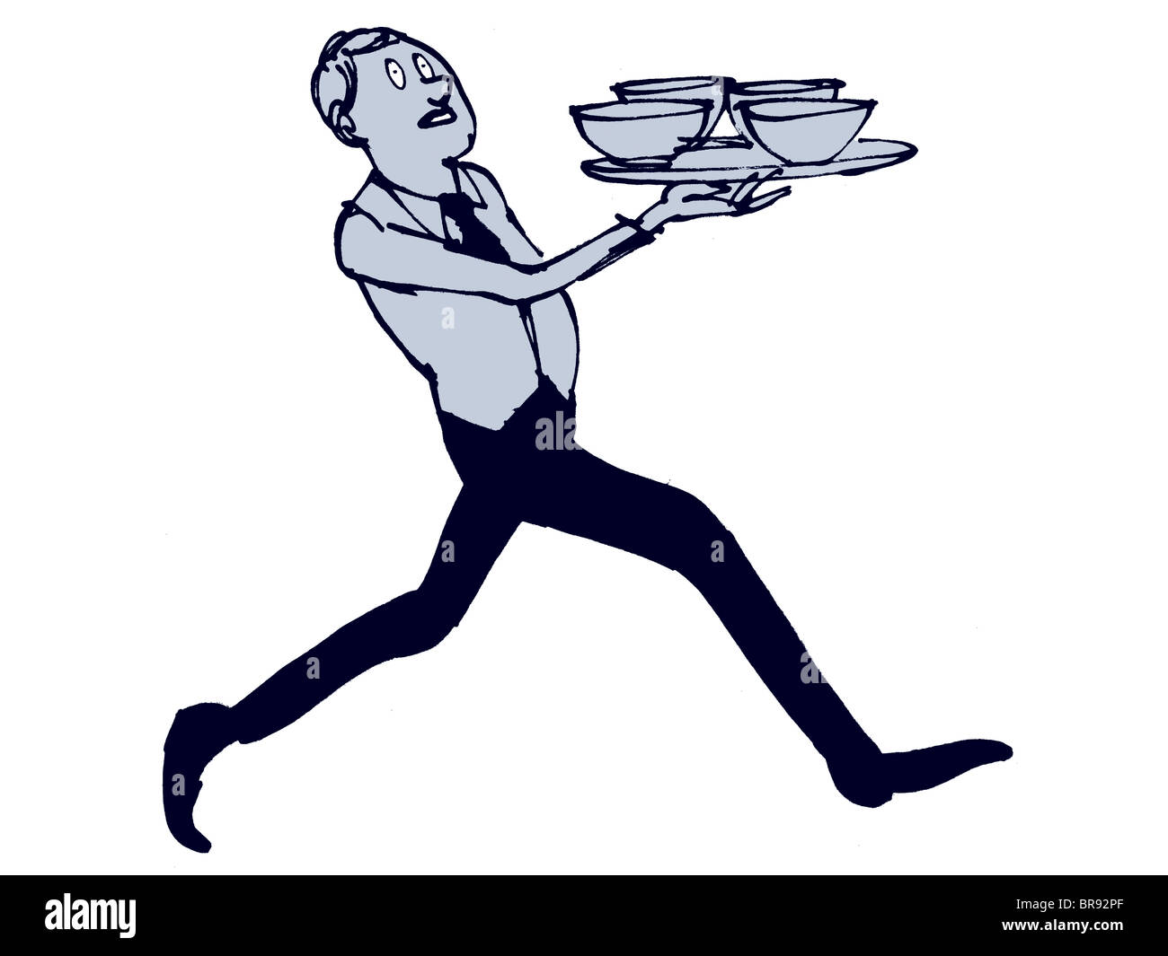 A waiter running with four bowls on a tray Stock Photo - Alamy