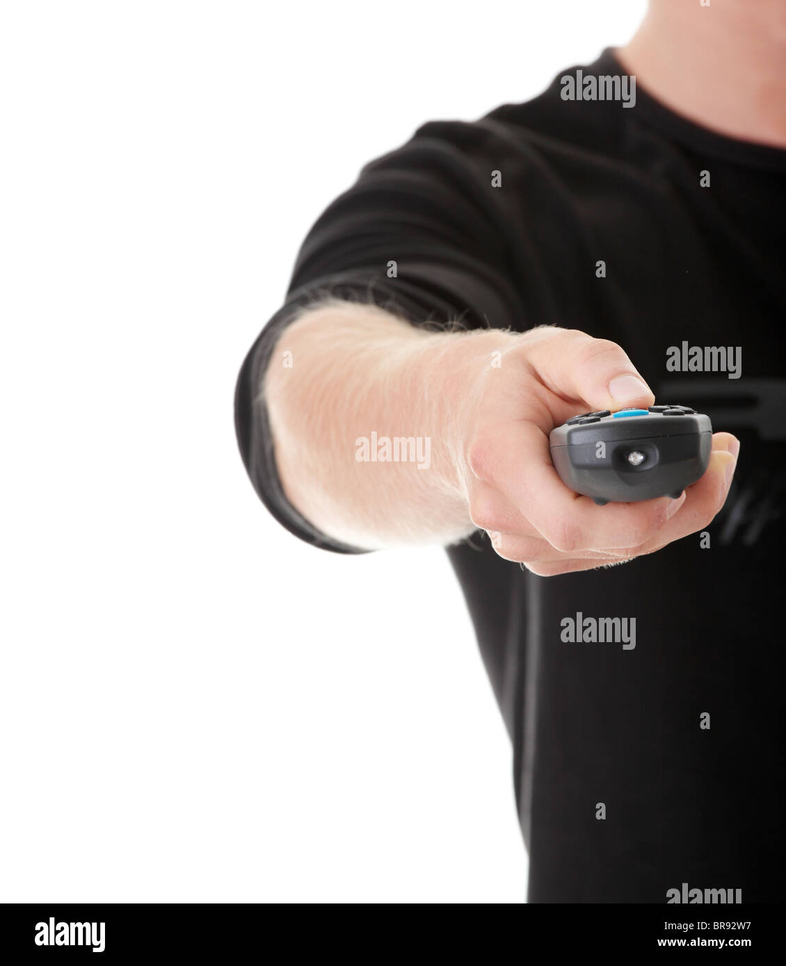 Young caucasian man changing channels , isolated on white Stock Photo ...