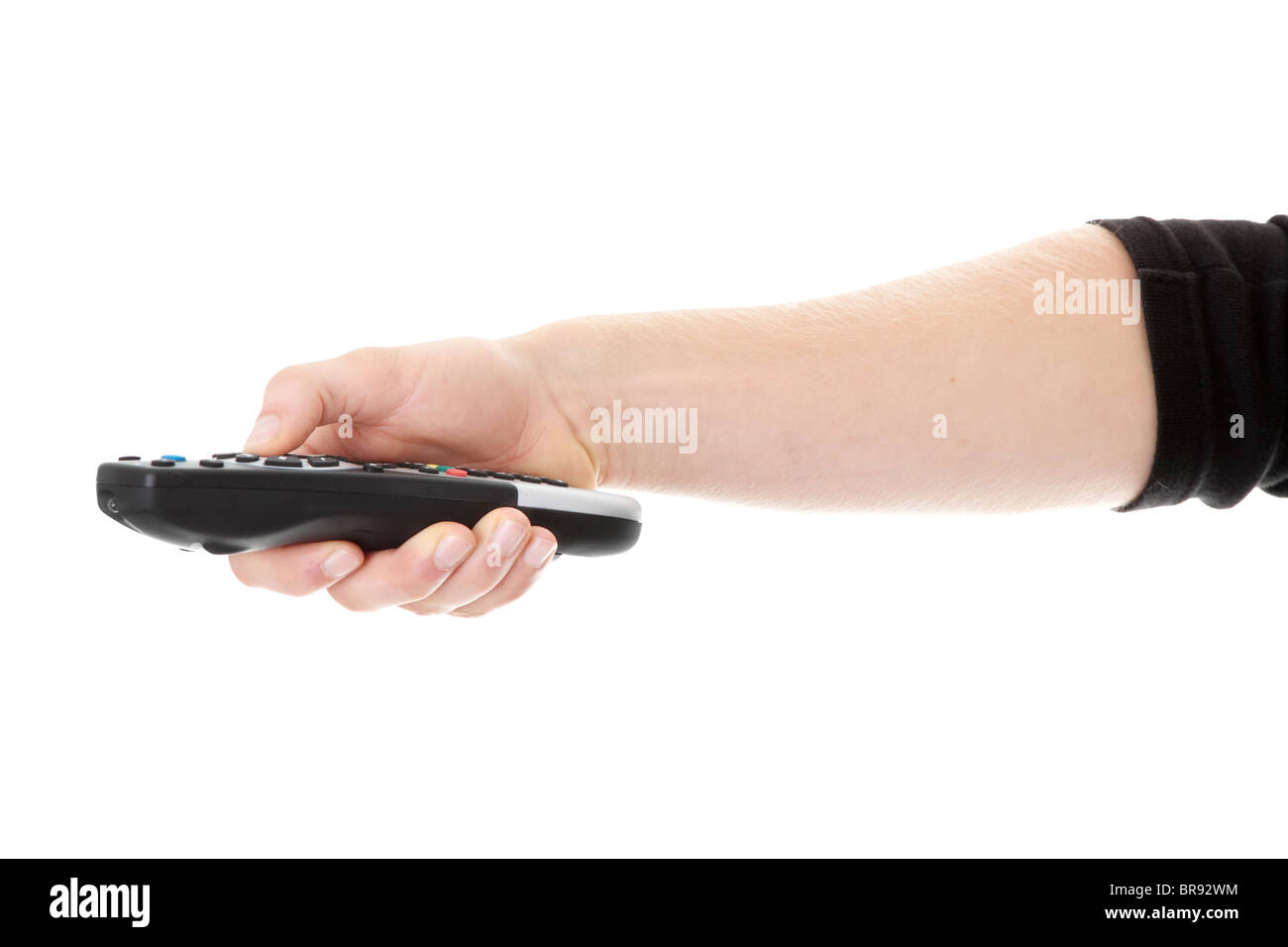 Young caucasian man changing channels , isolated on white Stock Photo ...