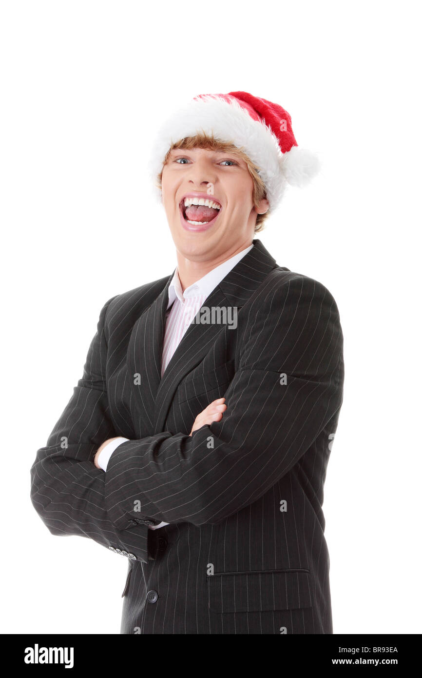 Businessman with santa cap, isolated on white background Stock Photo ...