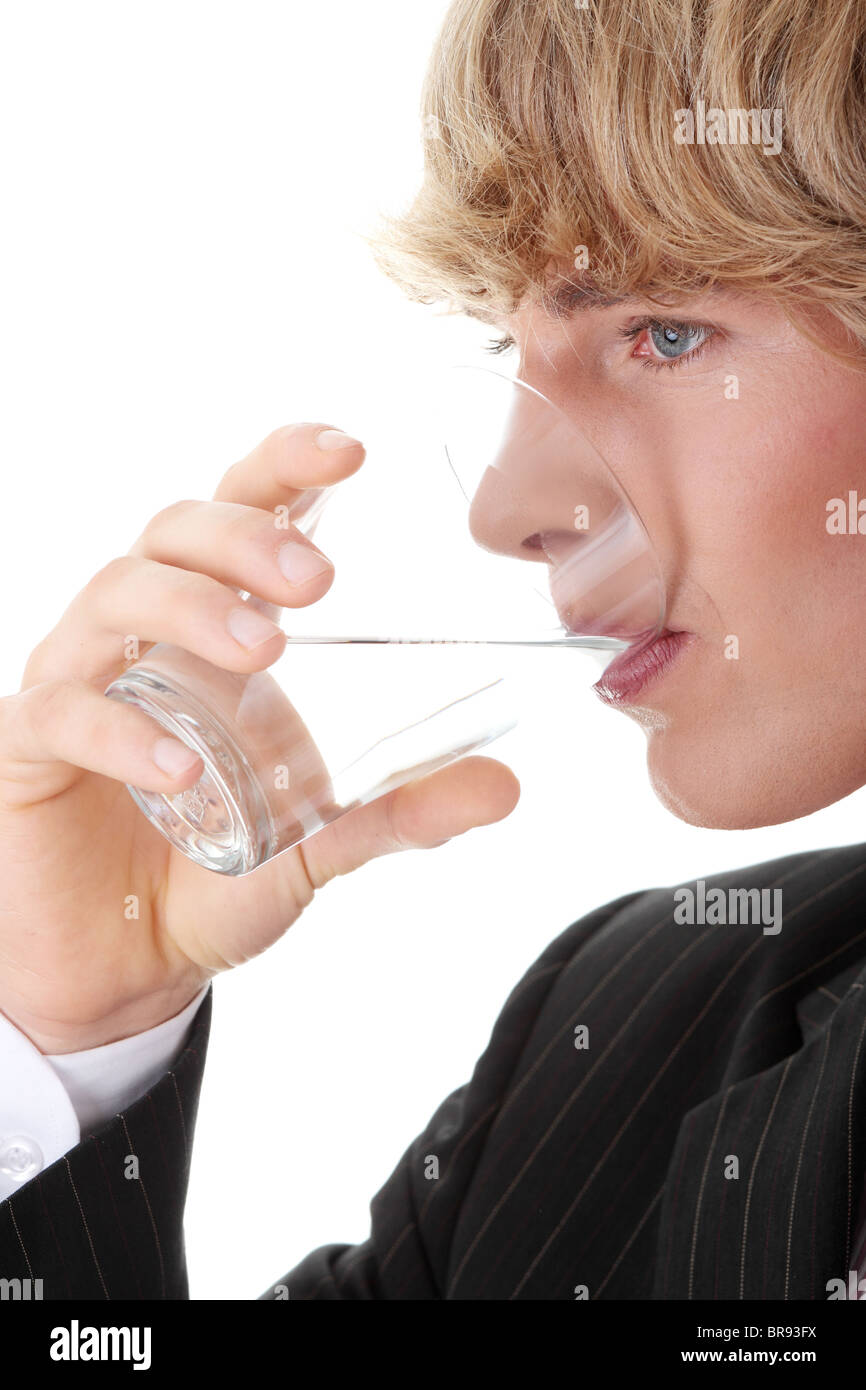 Businessman with glass of water, isolated on white Stock Photo - Alamy