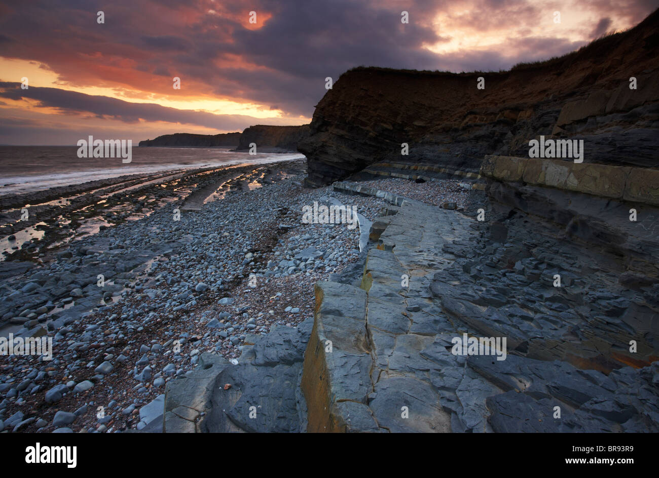 A moody September morning at Kilve on the Somerset Coast Stock Photo ...