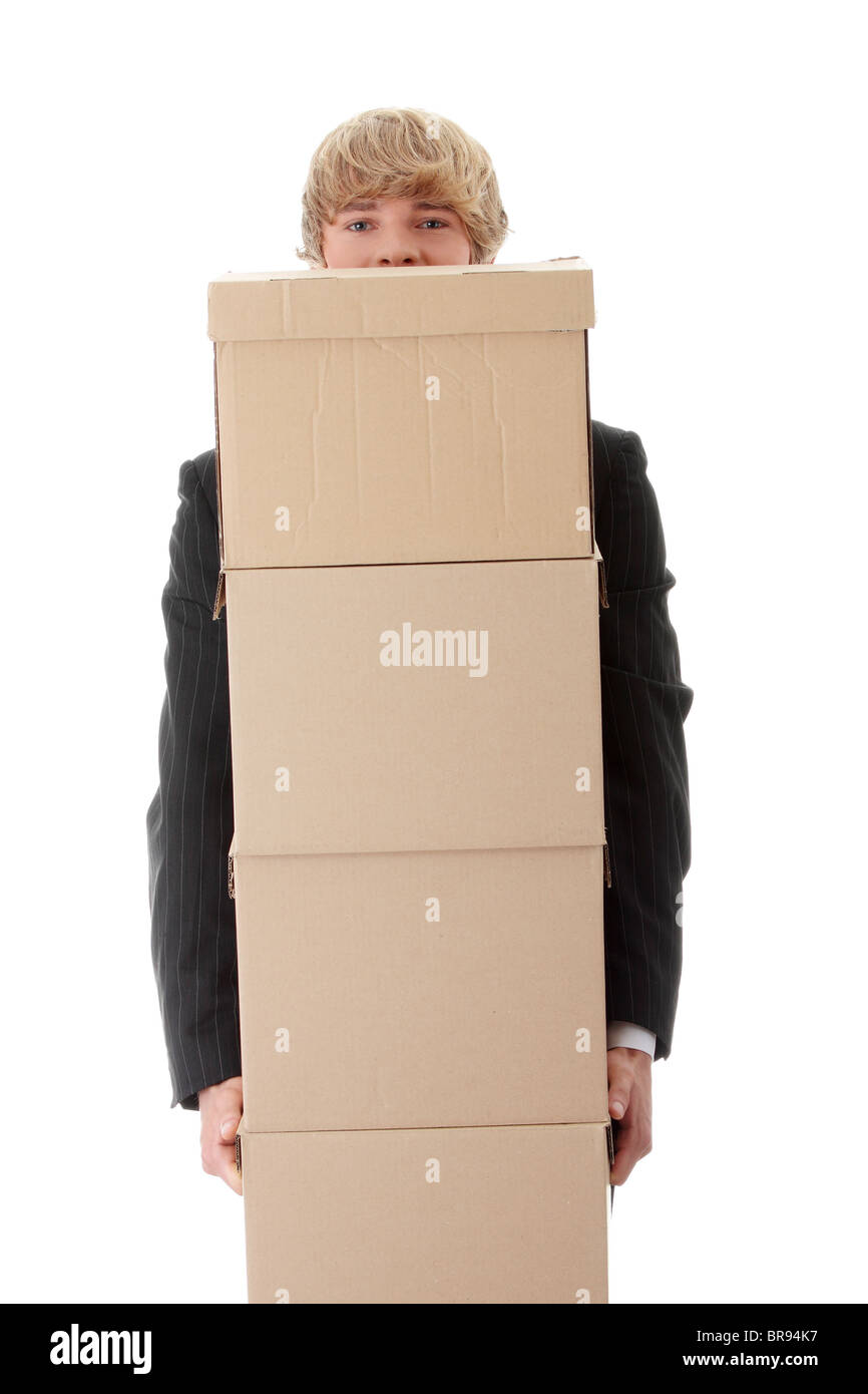 Businessman holding heavy big stack hi-res stock photography and images ...