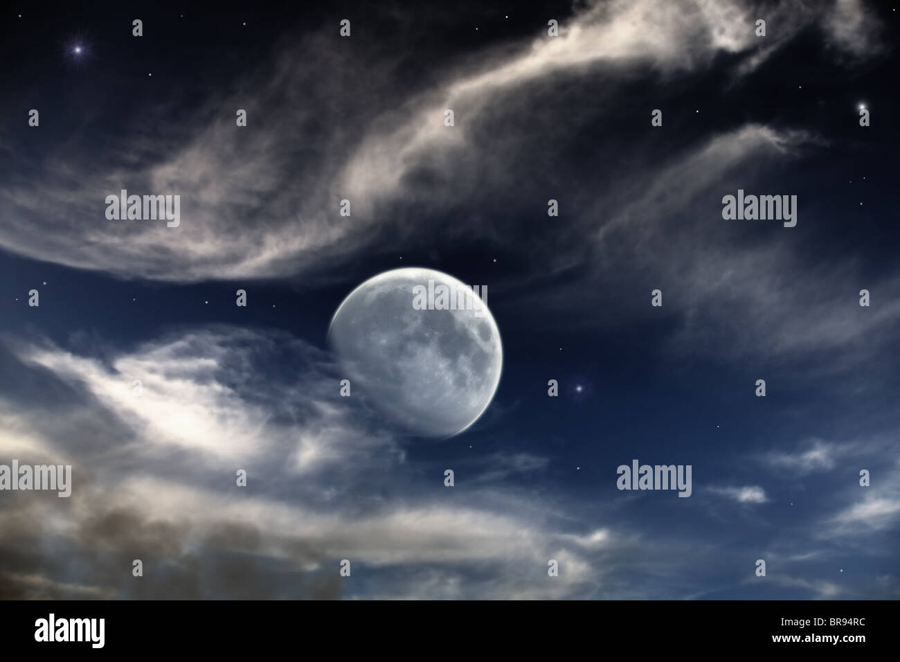 beautiful night scene with moon and stars Stock Photo - Alamy