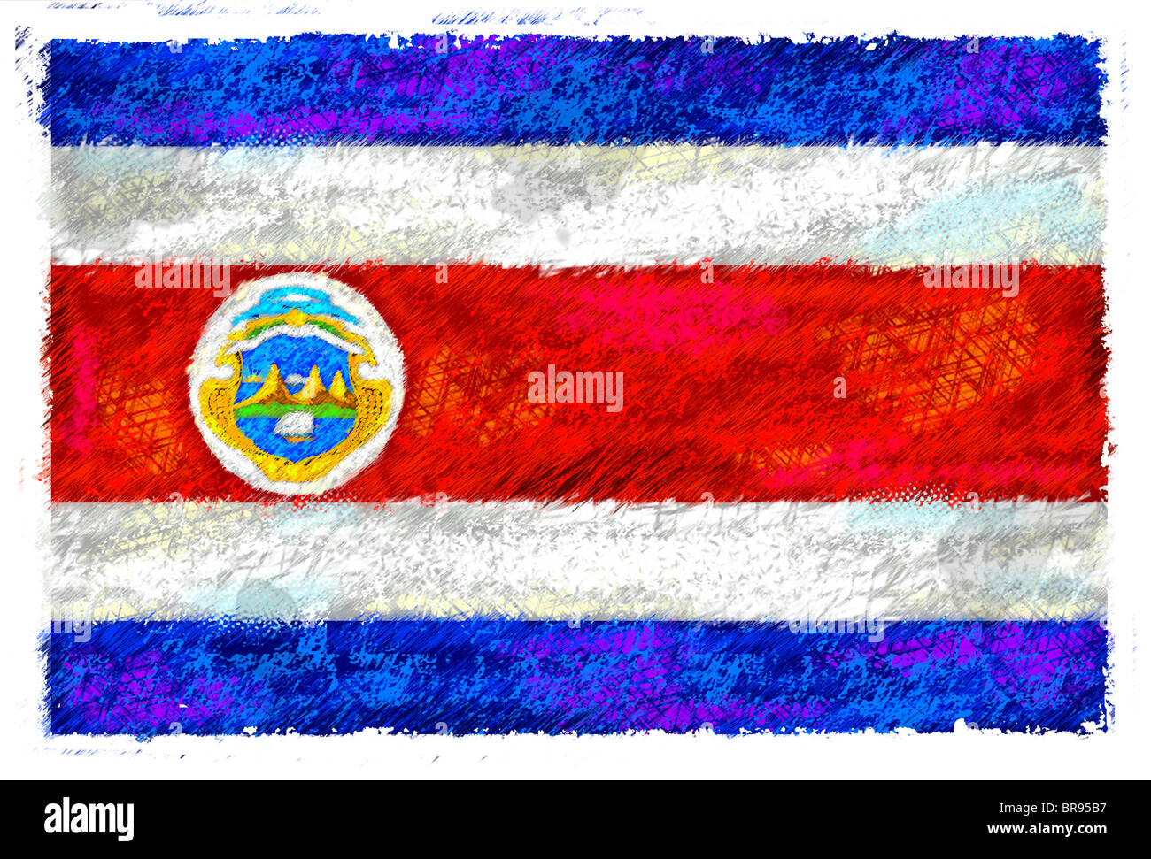 Drawing of the flag of Costa Rica Stock Photo - Alamy