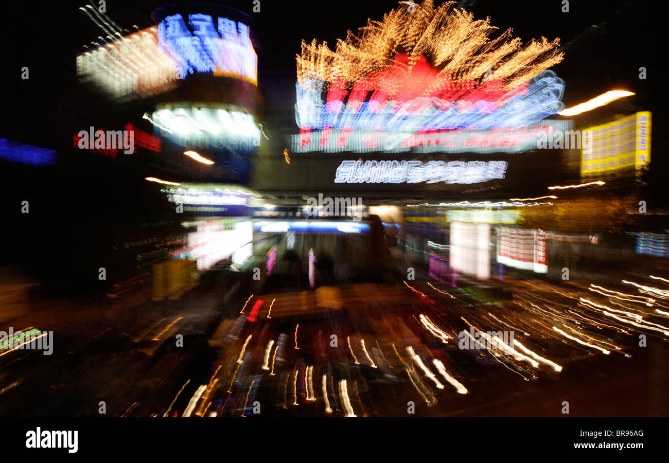 A zoom blur of colorful city lights at night in Hangzhou, China Stock ...