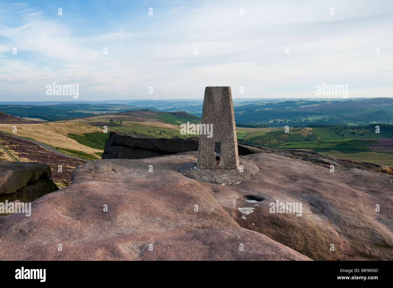 Trig point on Stanage Edge in the Peak District National Park Stock ...