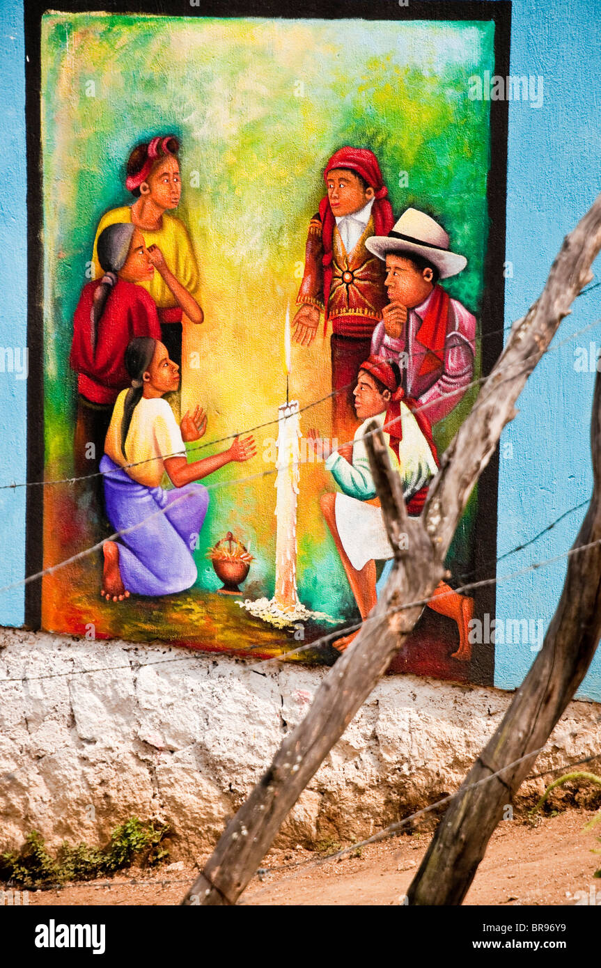 Traditional iconography on a painted wall representing the "Mayan ...