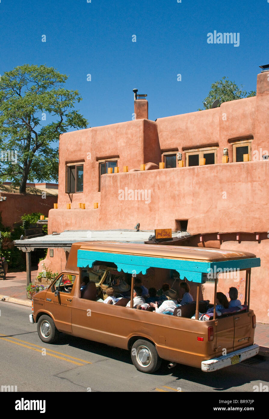 Tour bus showing city of Santa Fe New Mexico Stock Photo - Alamy