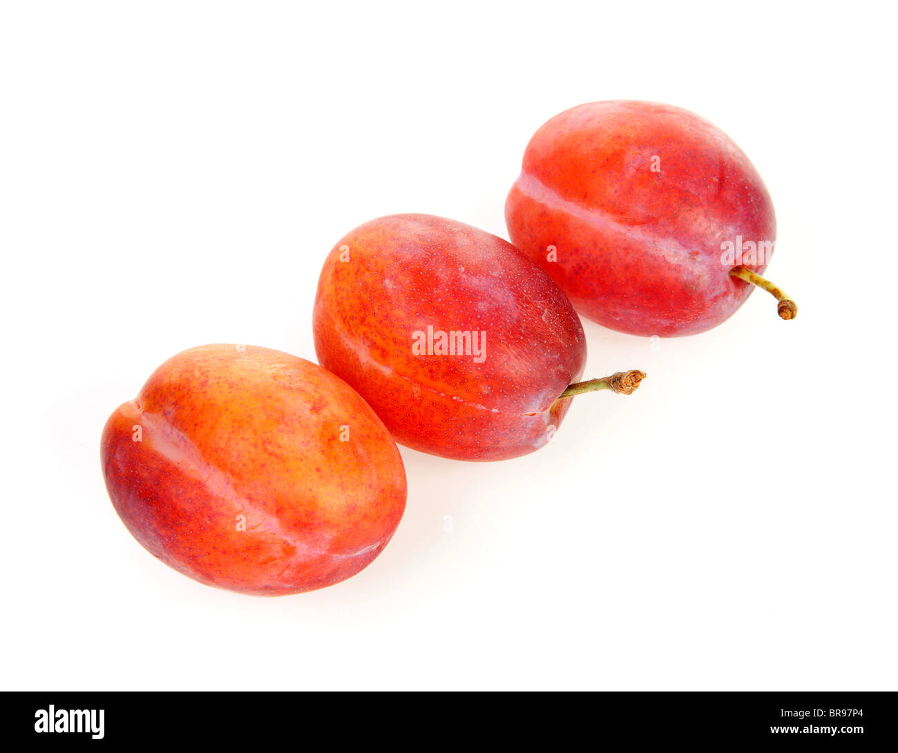 couple of plums in closeup over white background Stock Photo - Alamy
