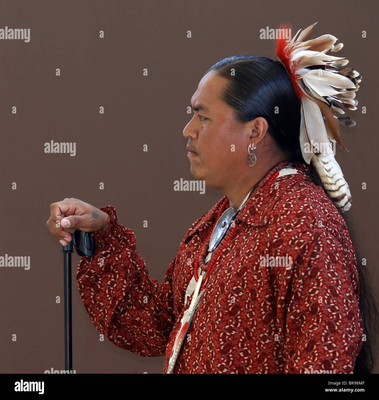 Portrait of a Cherokee man, member of the Warriors of AniKituhwa group ...