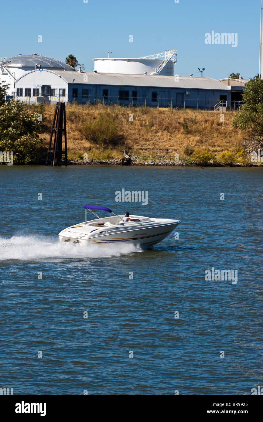 A speedboat on the Sacramento river in Sacramento California Stock ...
