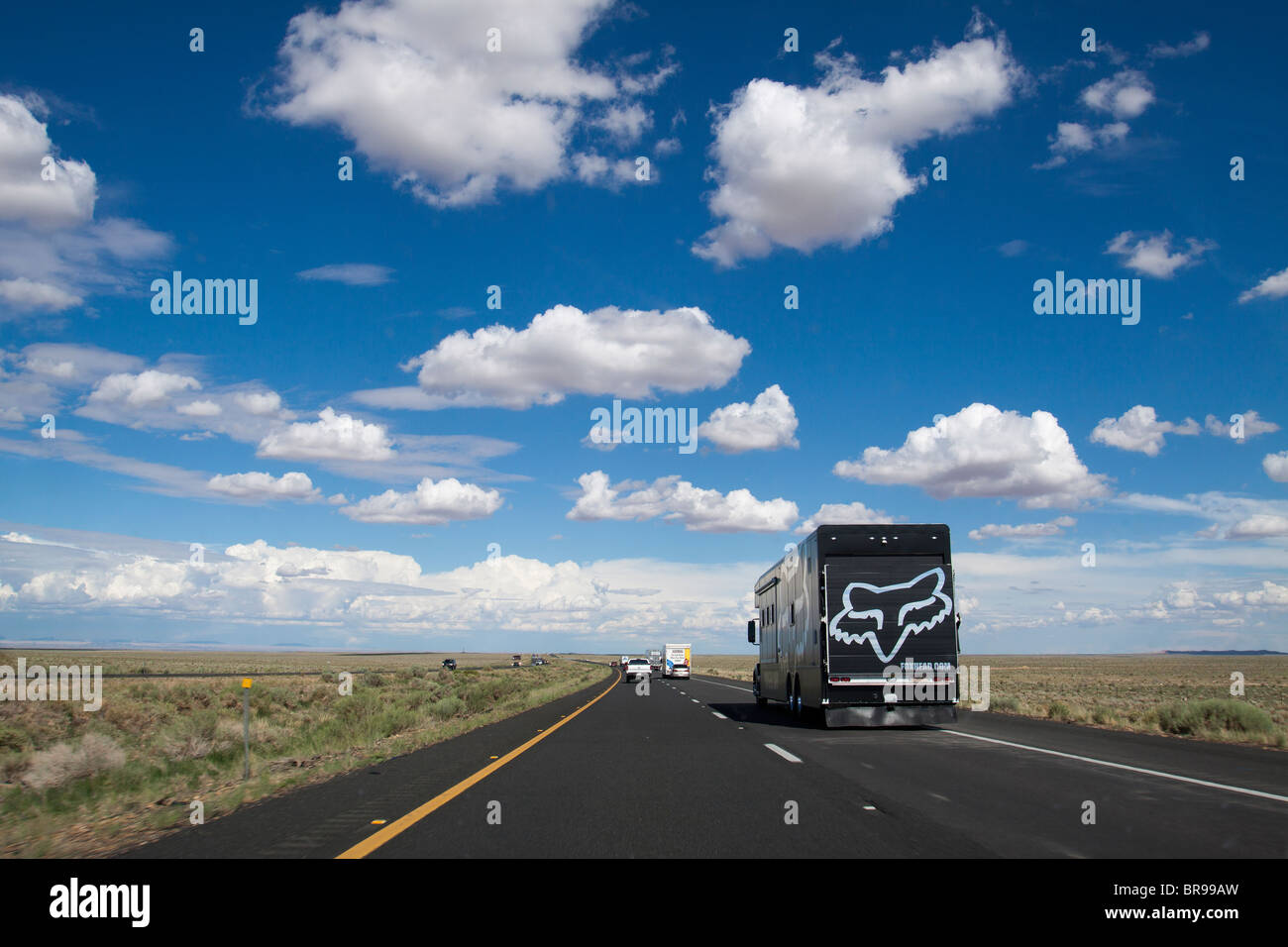 Highway road leading into distance in the high desert landscape of ...