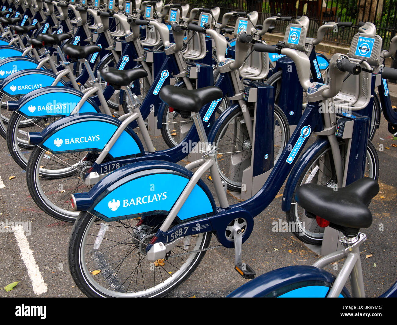 Bikes at a docking station part of the Cycle hire scheme sponsored by ...