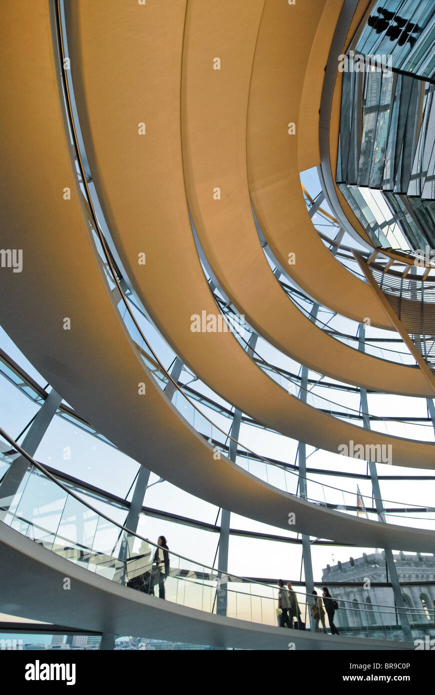 Foster's dome is a gleaming metal and glass structure with a ramp that ...