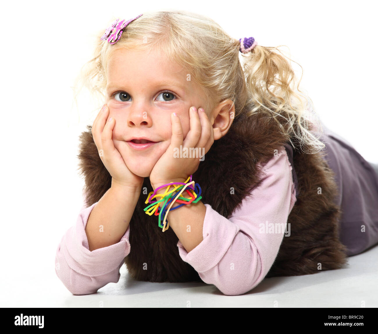 blonde child portrait layed on white background Stock Photo - Alamy