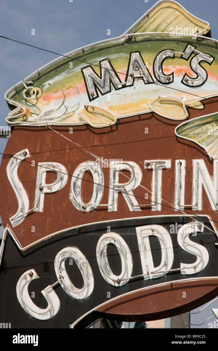 Sporting goods store sign Bishop California Stock Photo - Alamy