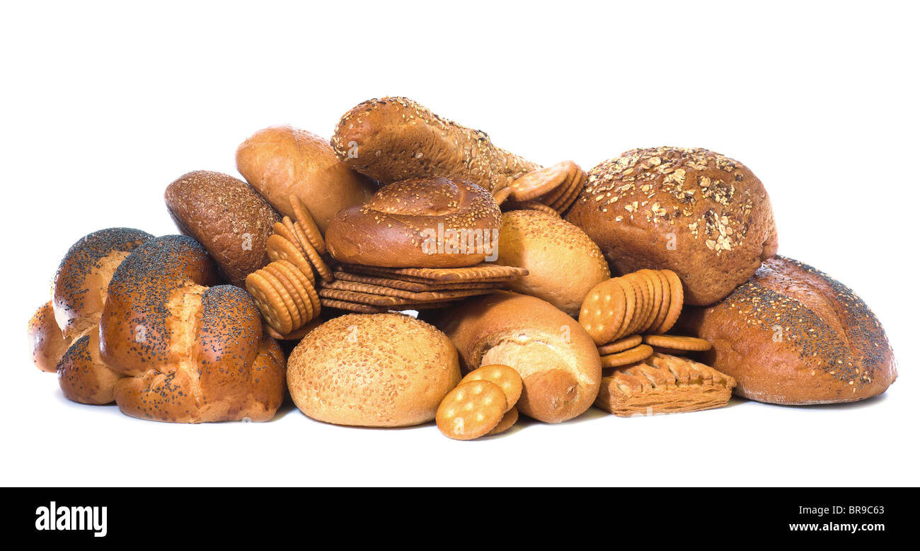 small roll pikelets and biscuits isolated on white background Stock ...