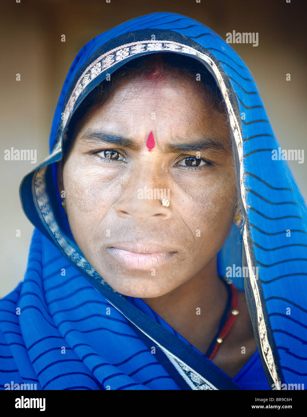 Indian woman in a blue sari India Stock Photo - Alamy