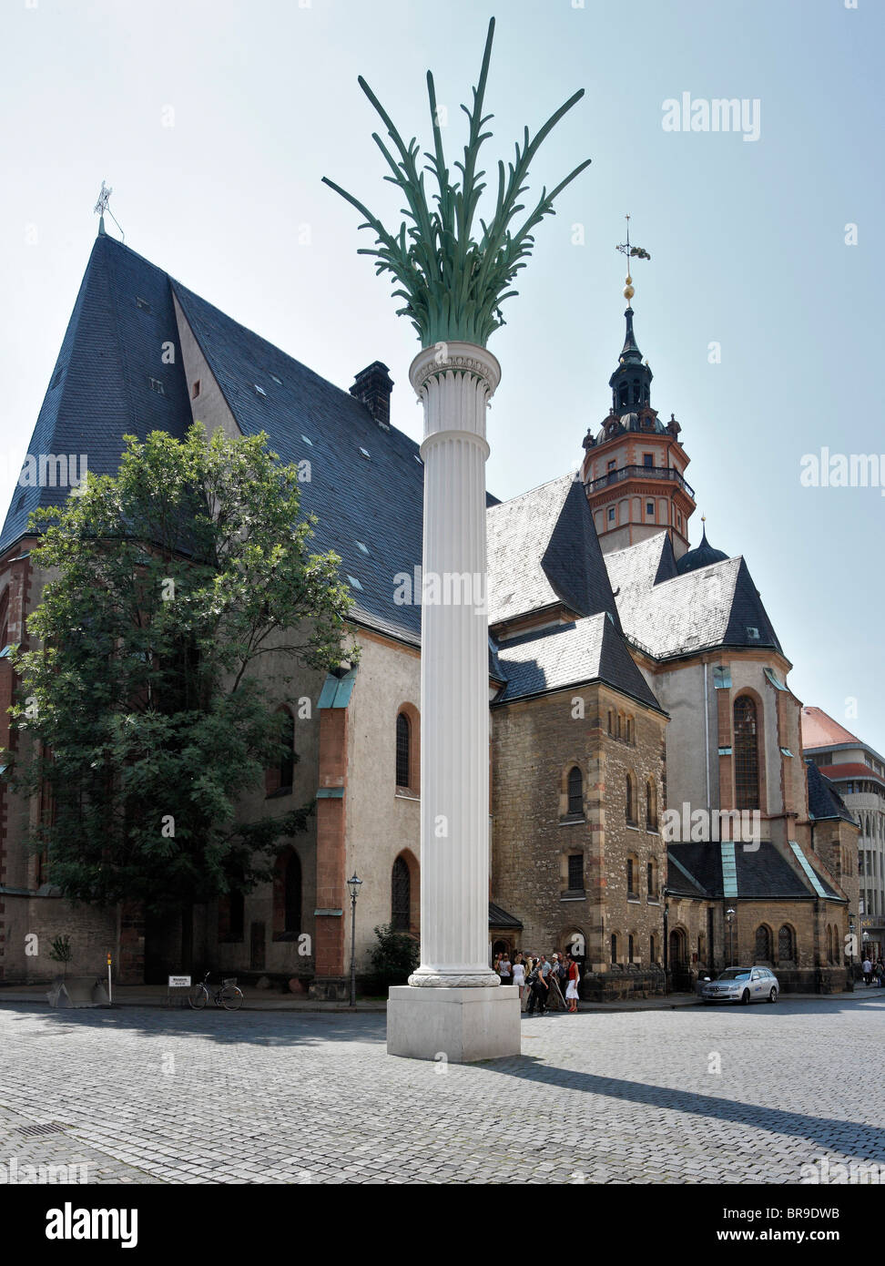 Nikolaikirche Church with memorial column to the peaceful revolution of ...