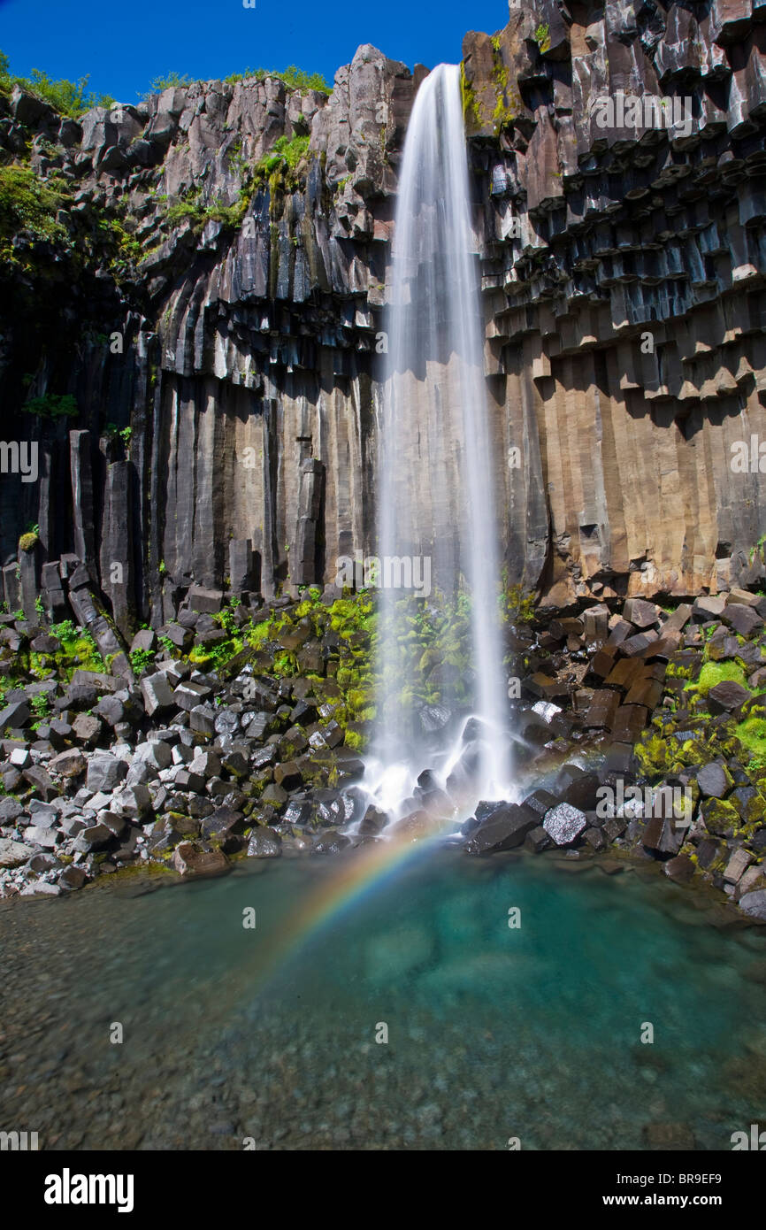 Svartifoss, a waterfall in southern Iceland, cascades over ancient ...
