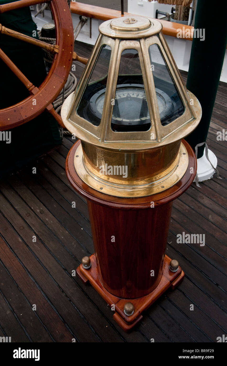 Aboard the historic tall ship "Zodiac" is the wheel and compass that ...